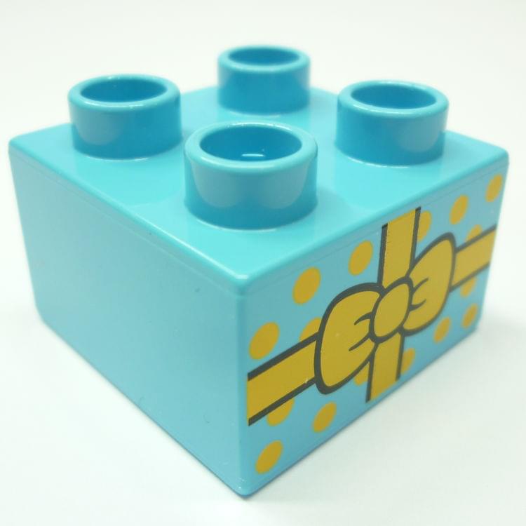 LEGO part 3437pb077 - Medium Azure Duplo, Brick 2 x 2 with Present ...