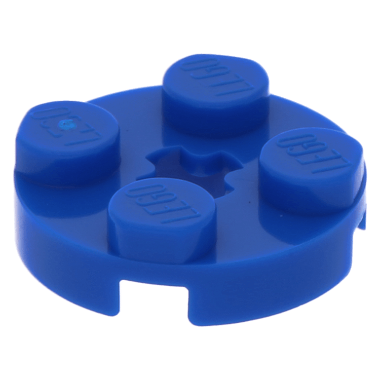 LEGO part 4032 - Blue Plate, Round 2 x 2 with Axle Hole at BrickScout
