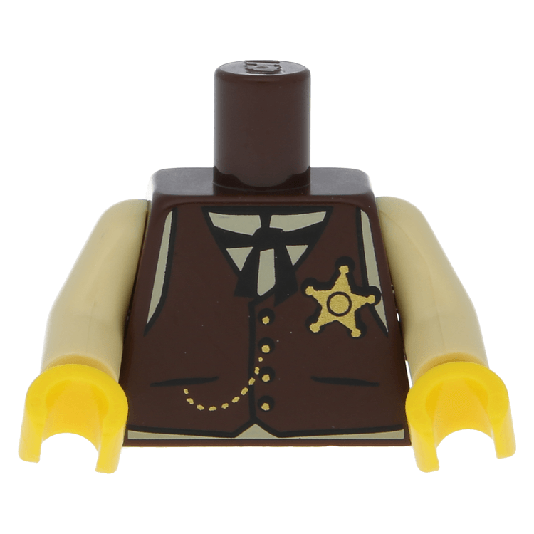 LEGO part 973pb1872c01 - Dark Brown Torso Western Sheriff Star Badge ...