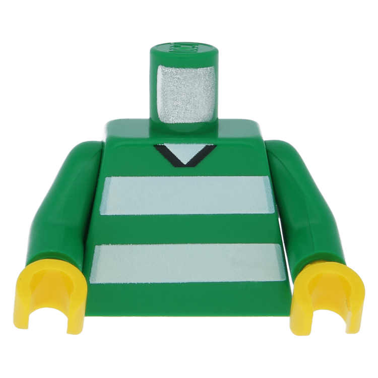 LEGO part 973pb0365c01 - Green Torso Soccer Horizontal White Stripes ...
